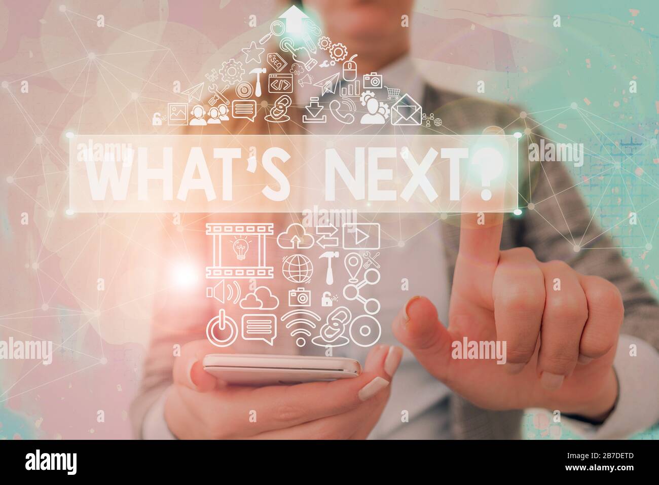 Writing note showing Whats Next Question. Business concept for asking ...