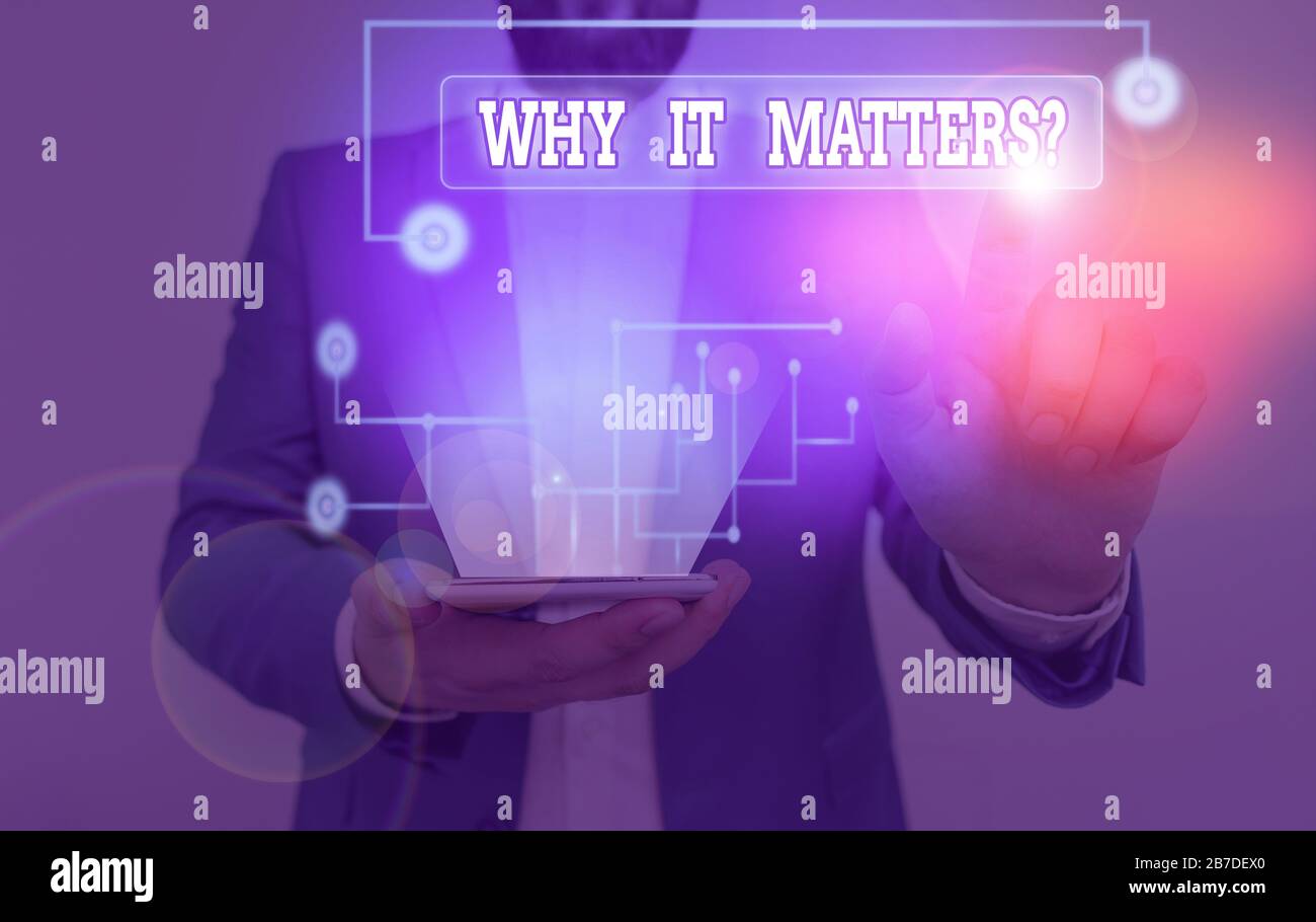 Writing note showing Why It Matters Question. Business concept for most ...