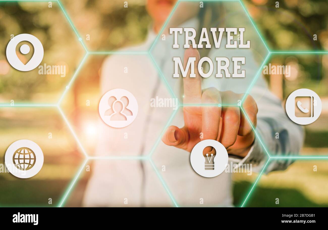 Conceptual hand writing showing Travel More. Concept meaning To make a ...