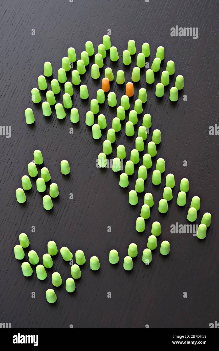 composition of small colored objects that represents Italy with areas ...