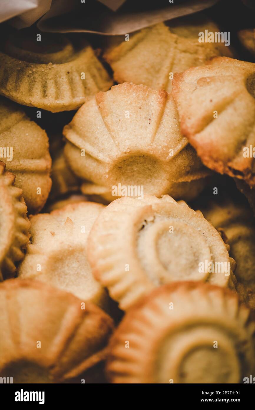 Close-up of Turkish Hatay semolina cookies with date, fig, walnut ...