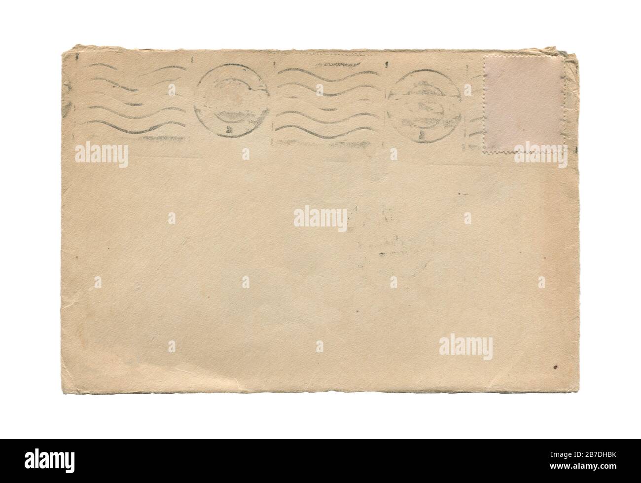 rear view closeup of blank old aged open letter paper envelope with ...
