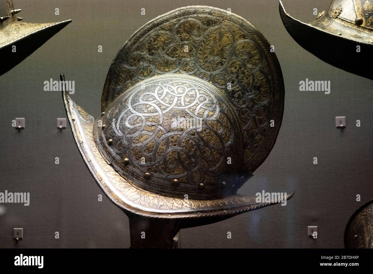Medieval armor iron helmet detail close up Stock Photo - Alamy