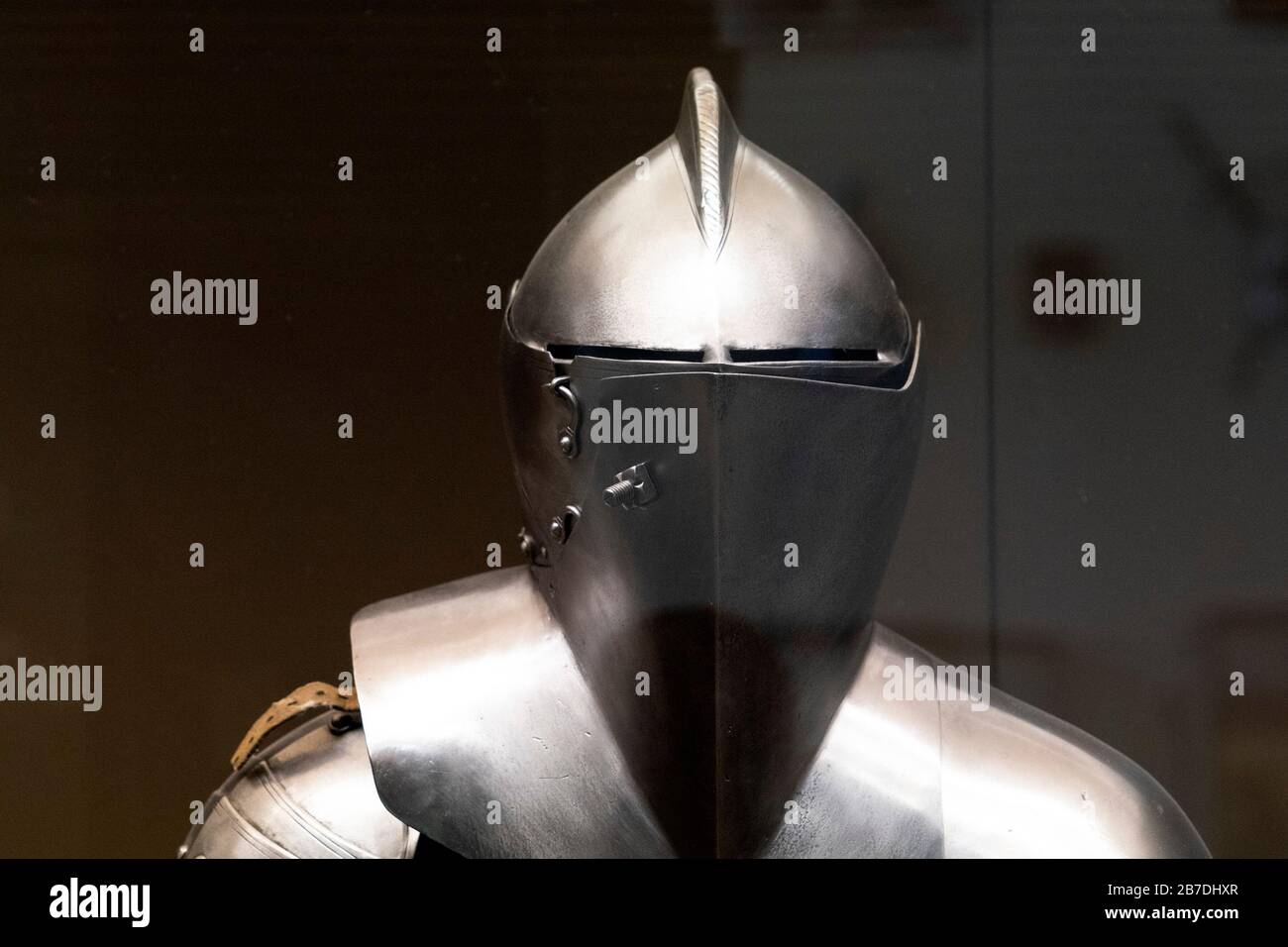 Medieval armor iron helmet detail close up Stock Photo - Alamy
