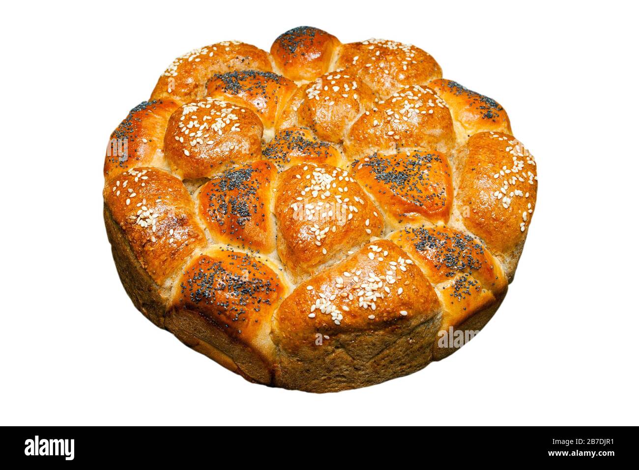 PartyBrot bread glazed and coated with seeds on an isolated white ...