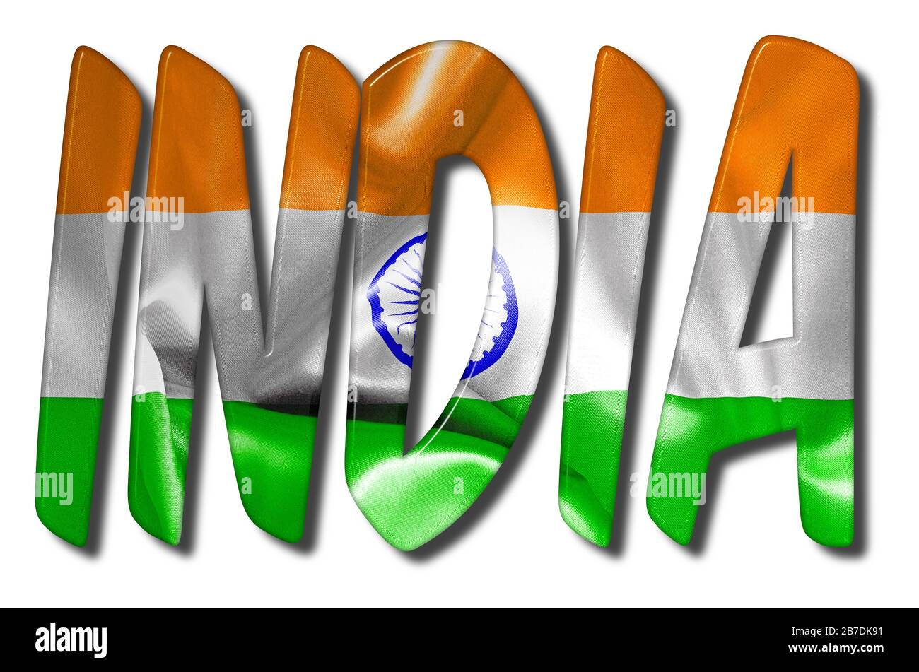 India word 3D illustration with a flag texture on an isolated white ...