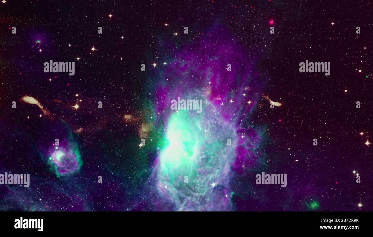 Chaotic space background. Planets, stars and galaxies in outer space ...