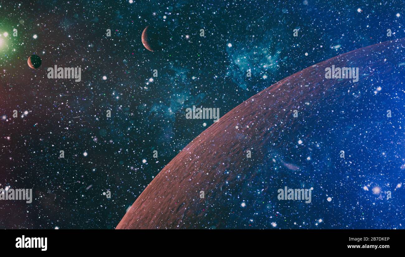 Chaotic space background. Planets, stars and galaxies in outer space ...