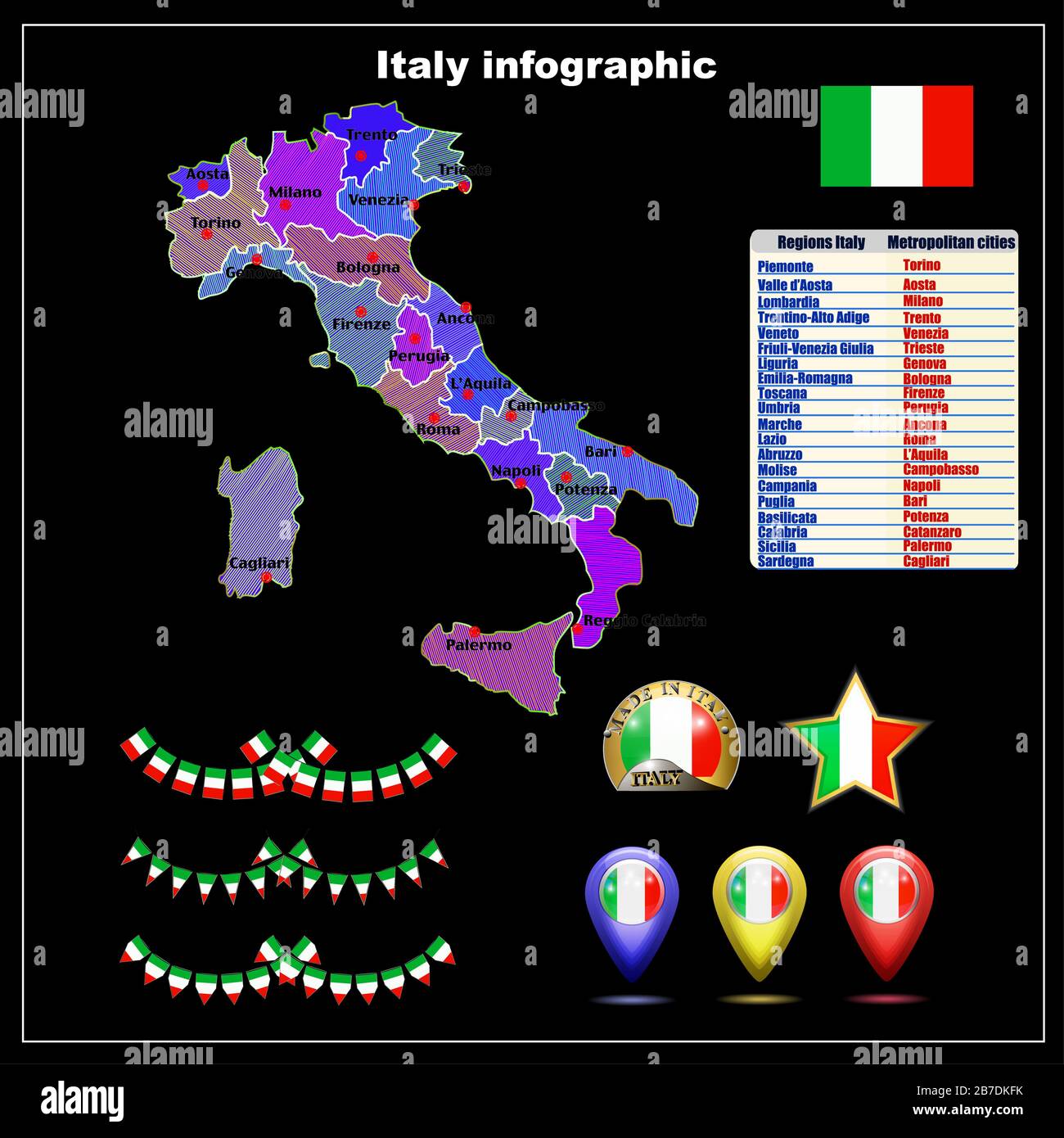Map of Italy bright graphic illustration. Handmade drawing with map ...