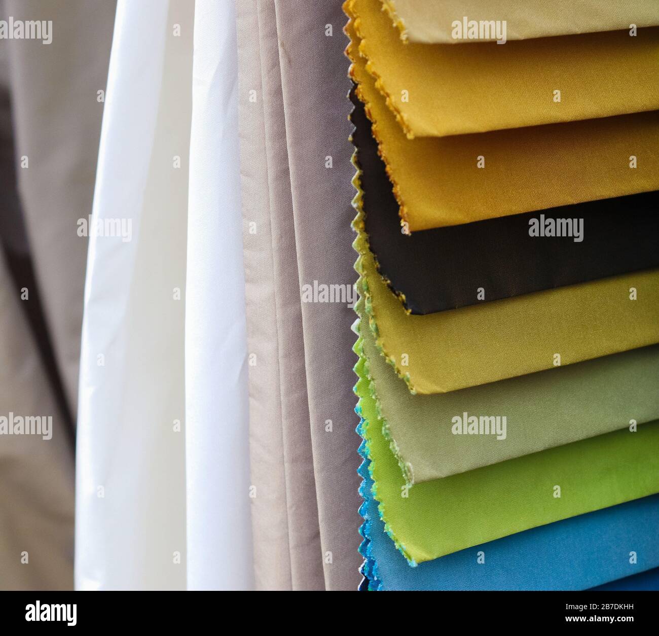 Detailed close up view on fabric and textile surfaces in different ...