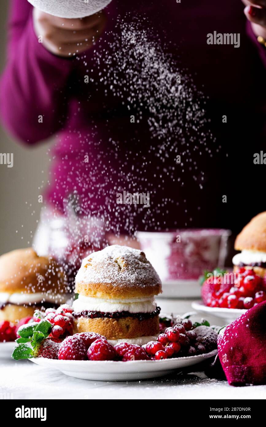 Victoria Sponge Cake with raspberry jam and whipped cream , generously ...