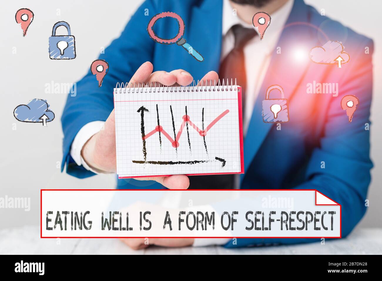Writing note showing Eating Well Is A Form Of Self Respect. Business ...