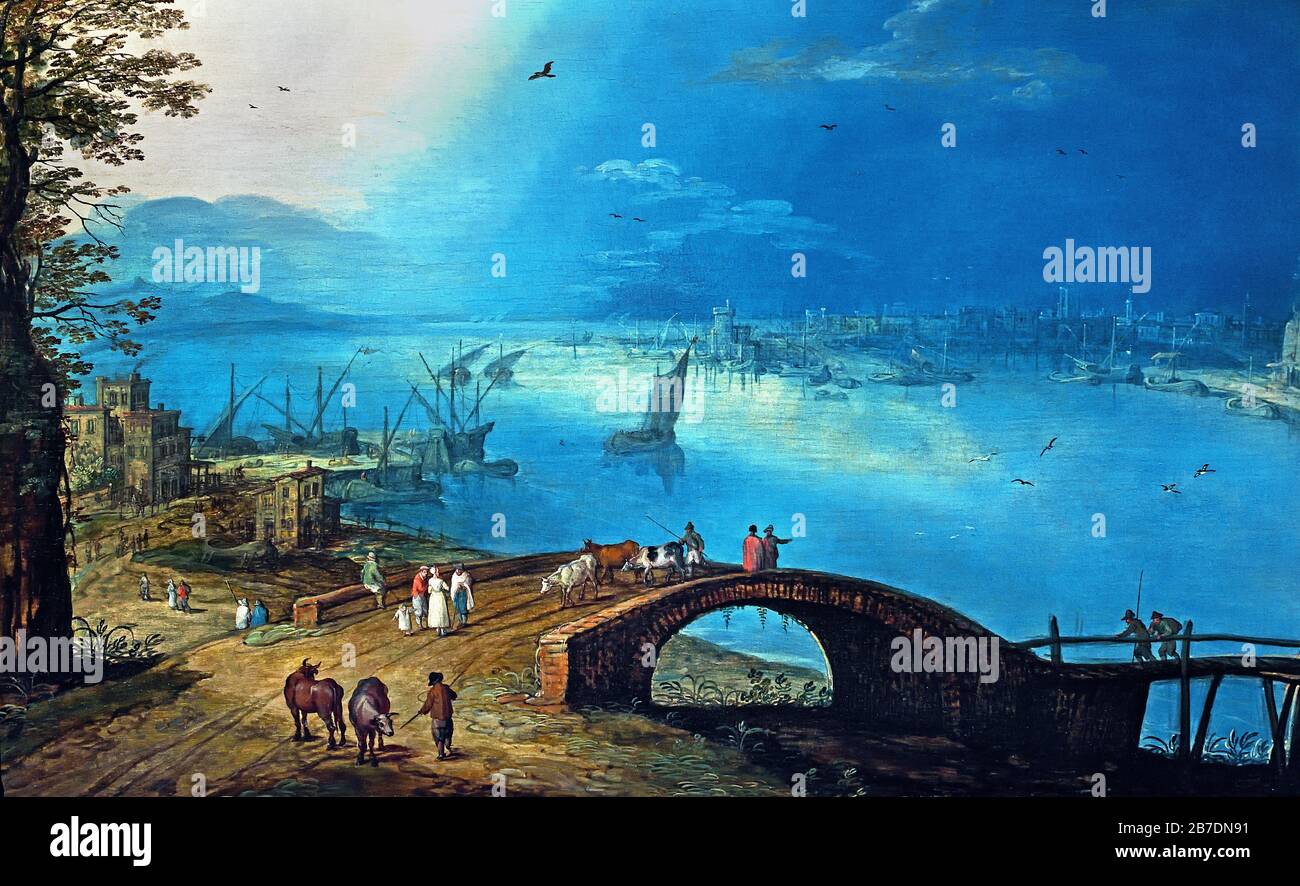 A Coastal City View with Arch Bridge 1590-1595 by Jan Brueghel the ...