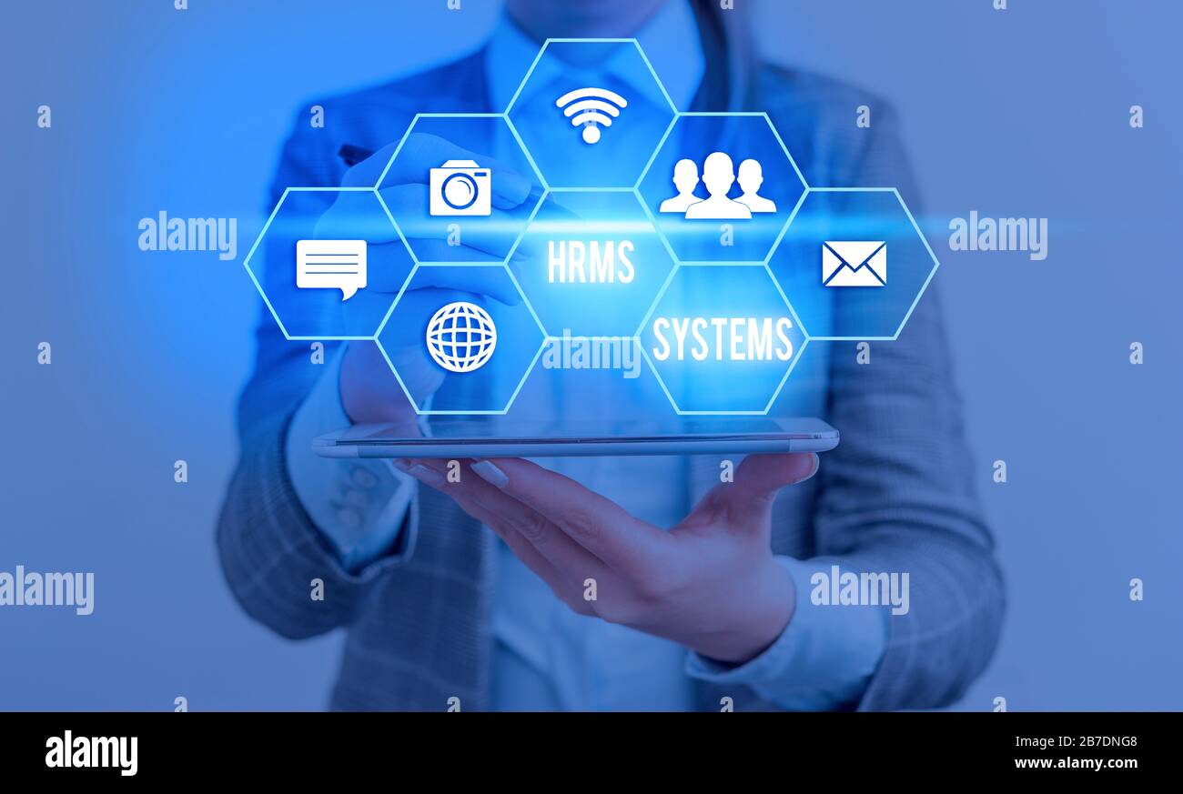 Writing note showing Hrms Systems. Business concept for connect human ...