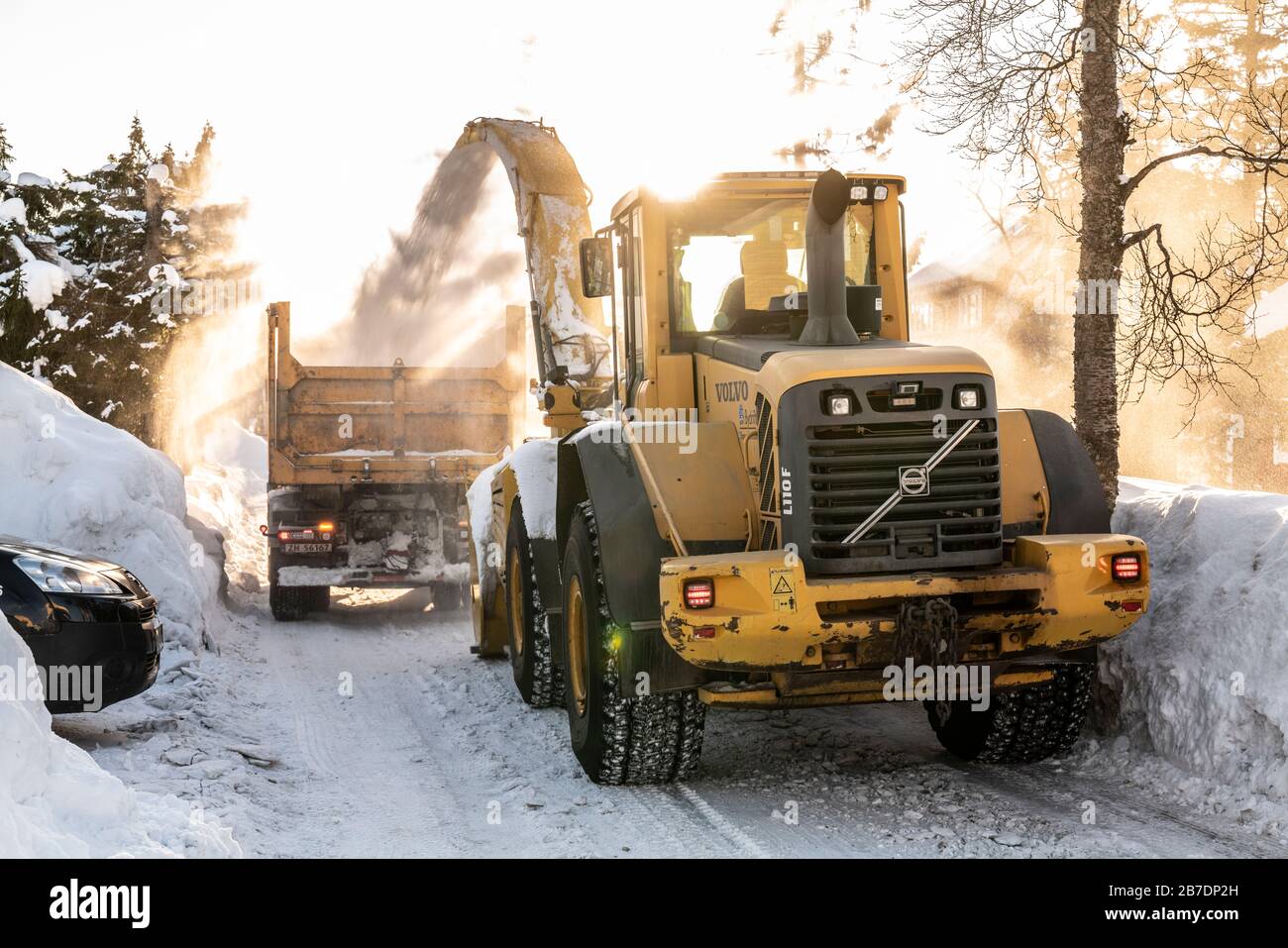 Clearing snow after a heavy snowfall, Tromso, Norway Stock Photo - Alamy