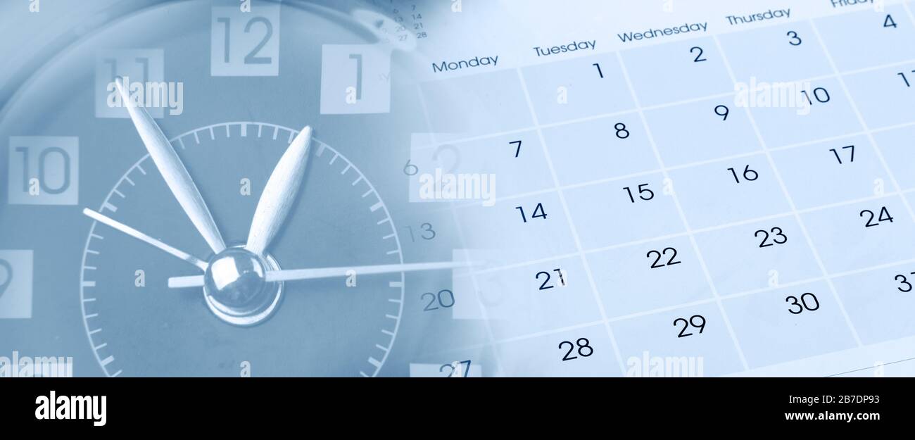 Clock face and calendar composite Stock Photo - Alamy