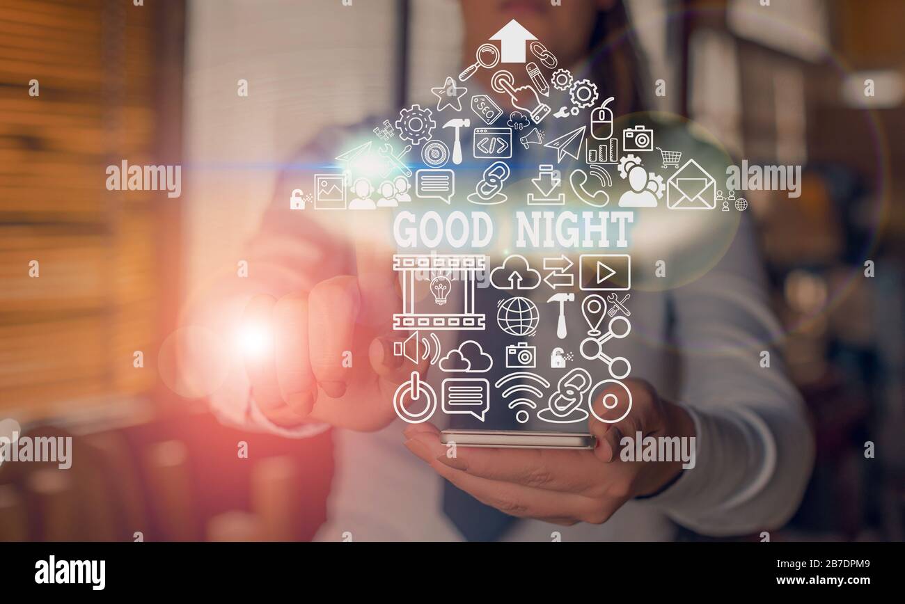 Text sign showing Good Night. Business photo showcasing expressing good ...