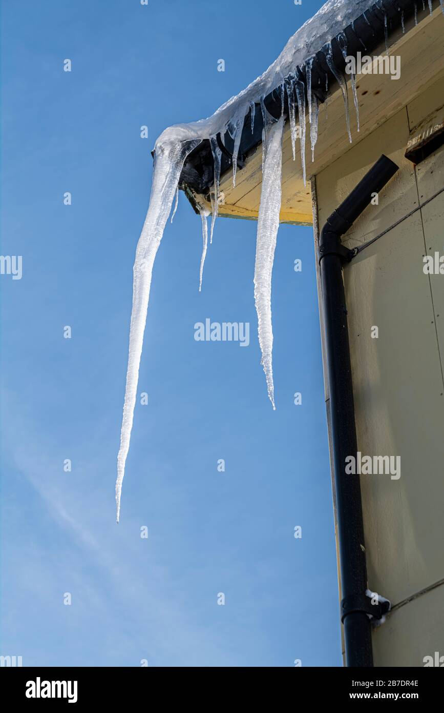 Icicles on a house in Honningsvag, Norway Stock Photo - Alamy