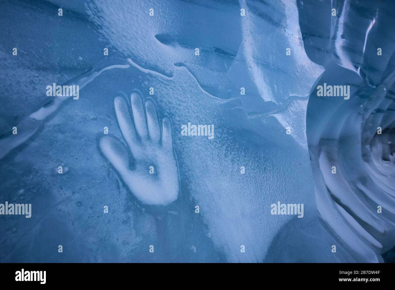 Human Hand Imprint on the Ice Wall in the Natural Cave during winter ...