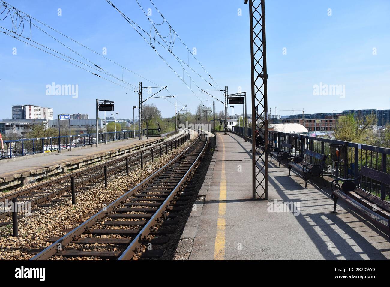 Railway station with two railway tracks for both directions Stock Photo ...