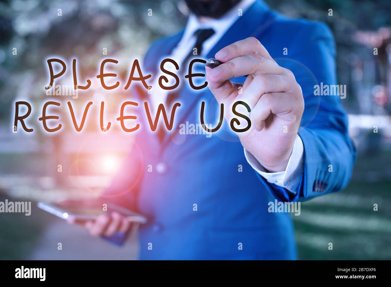 Text sign showing Please Review Us. Business photo text situation or ...