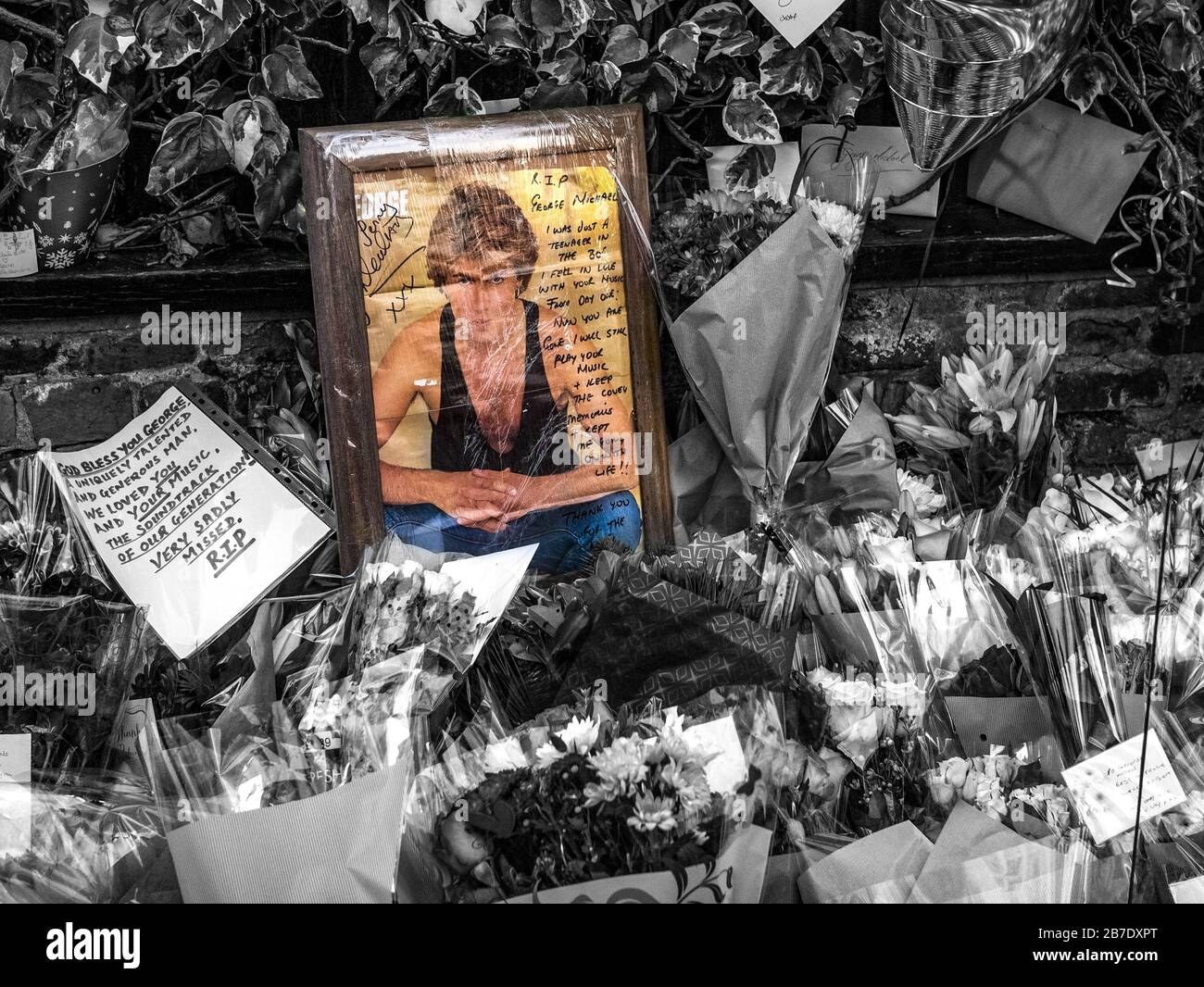 George Michael memorial outside his house in Highgate in Spot Colour ...