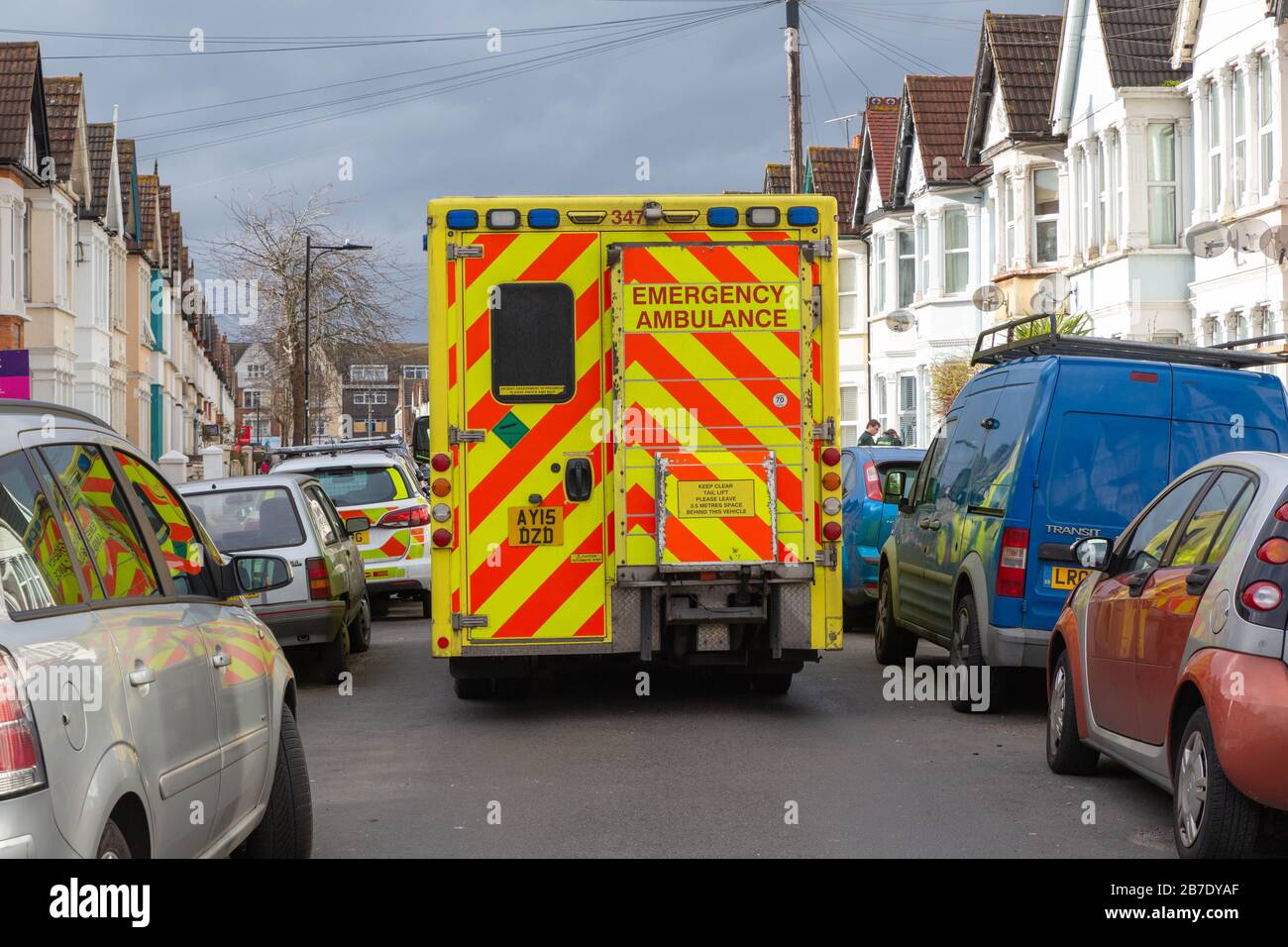 Emergency Ambulance in a residential street. Westcliff-on-Sea, UK, 2020 ...