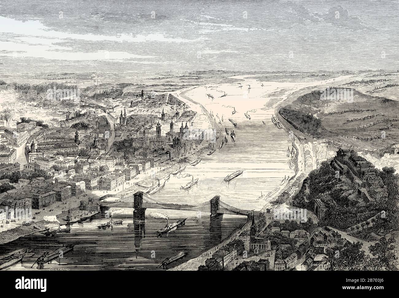 The Széchenyi Chain Bridge, Pest, part of Budapest, Hungary, 1857 Stock ...