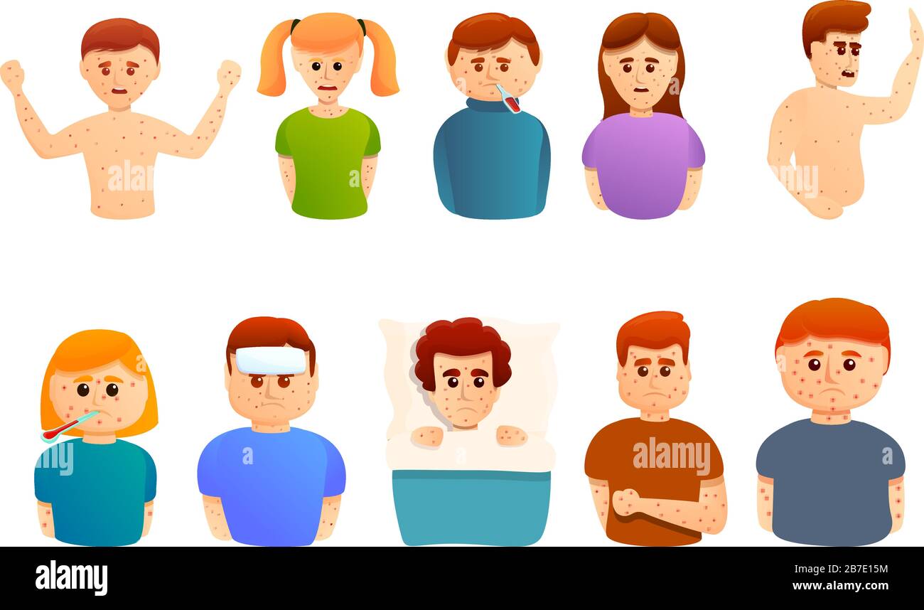 Chicken pox icons set. Cartoon set of chicken pox vector icons for web ...