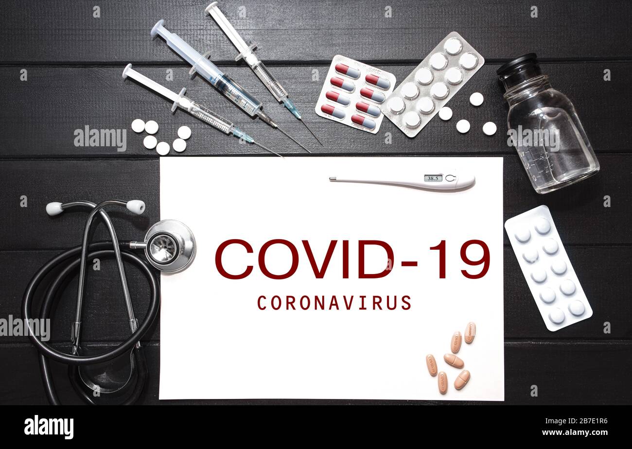 Medical Tools, Syringe and Colorful Drugs and Capsules Medicine Concept ...