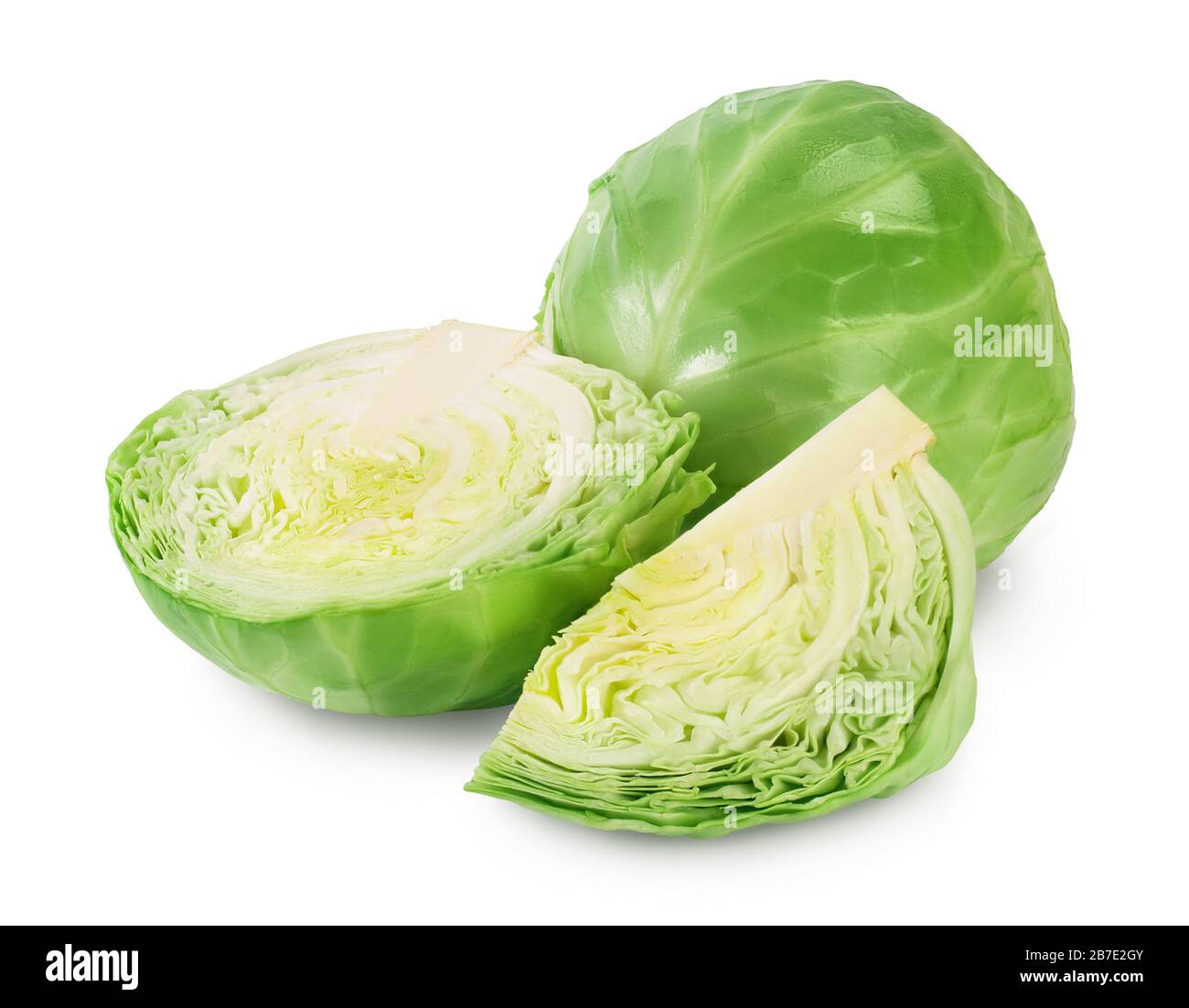 Green cabbage with half isolated on white background with clipping path ...