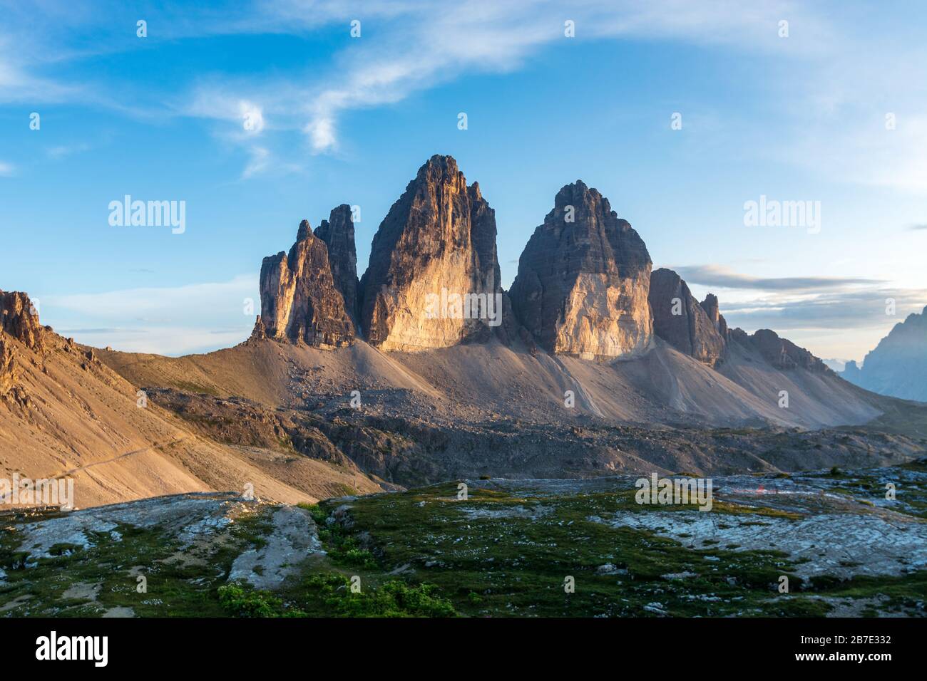 The famous mountains Three Peaks in the Dolomites during sunset Stock ...