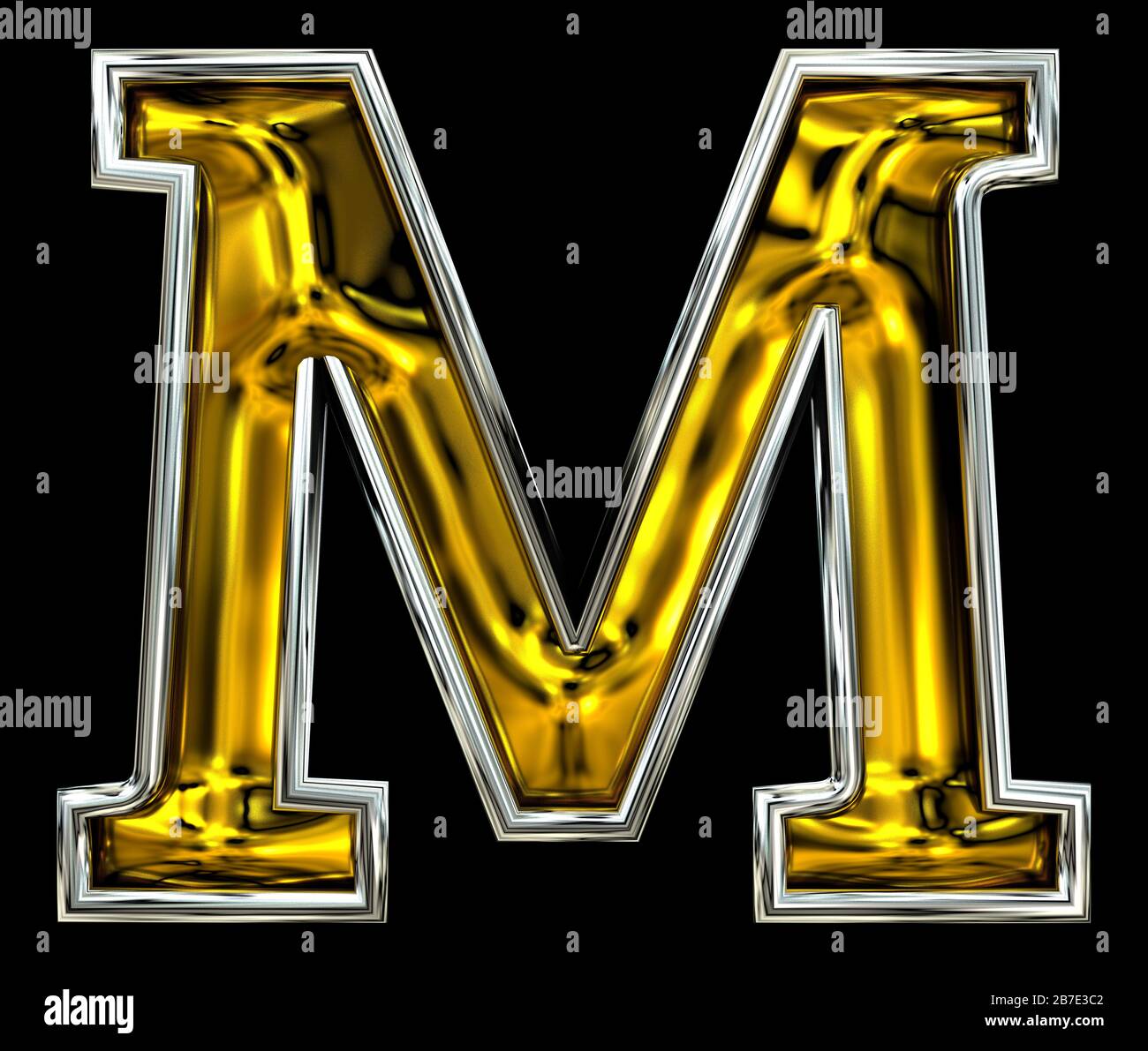 3D rendering. Uppercase Letter M. Embossed metal bright. Fresh high ...