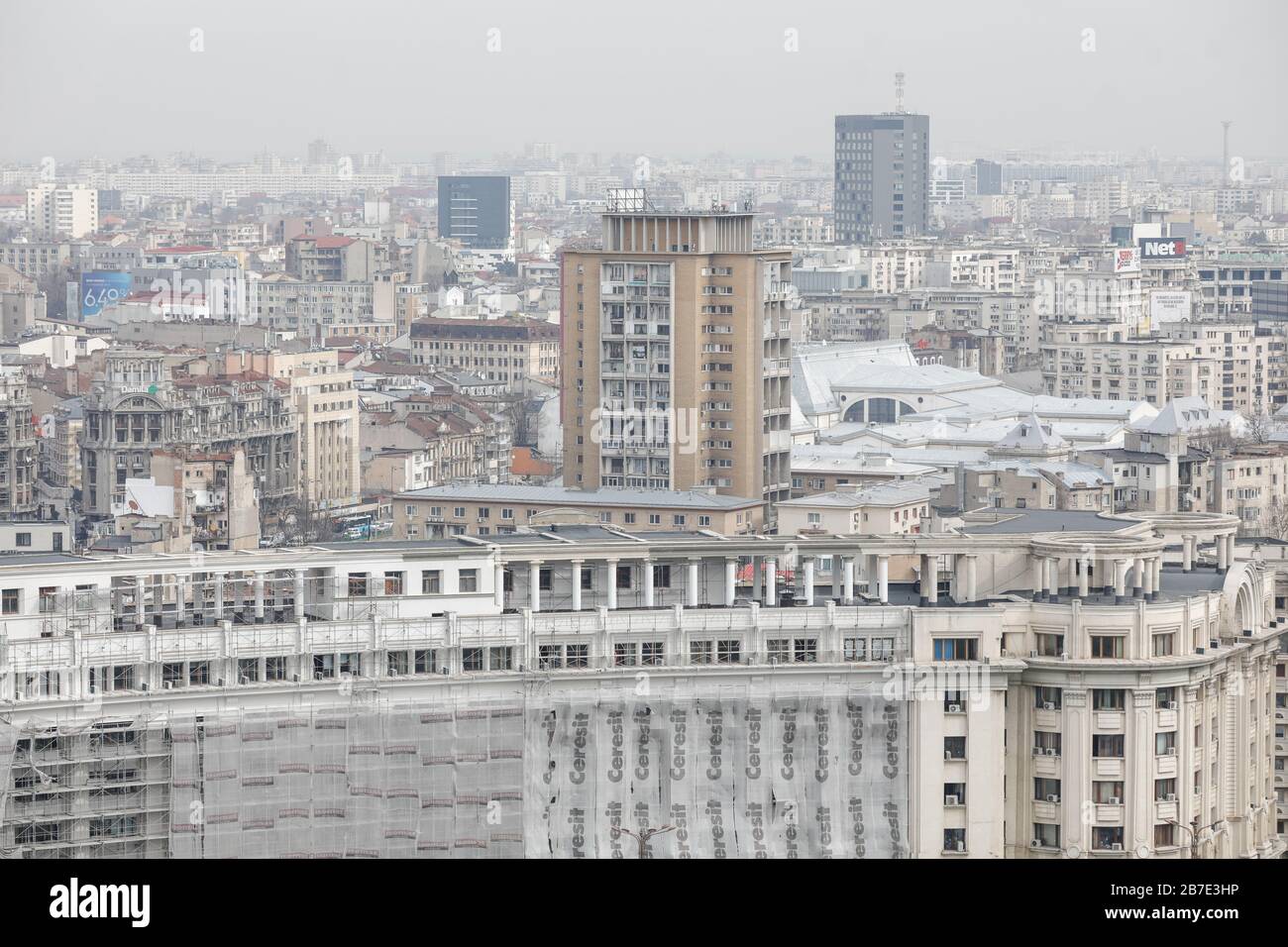 Bucharest, Romania - March 03, 2020: Overview of Bucharest as seen from ...