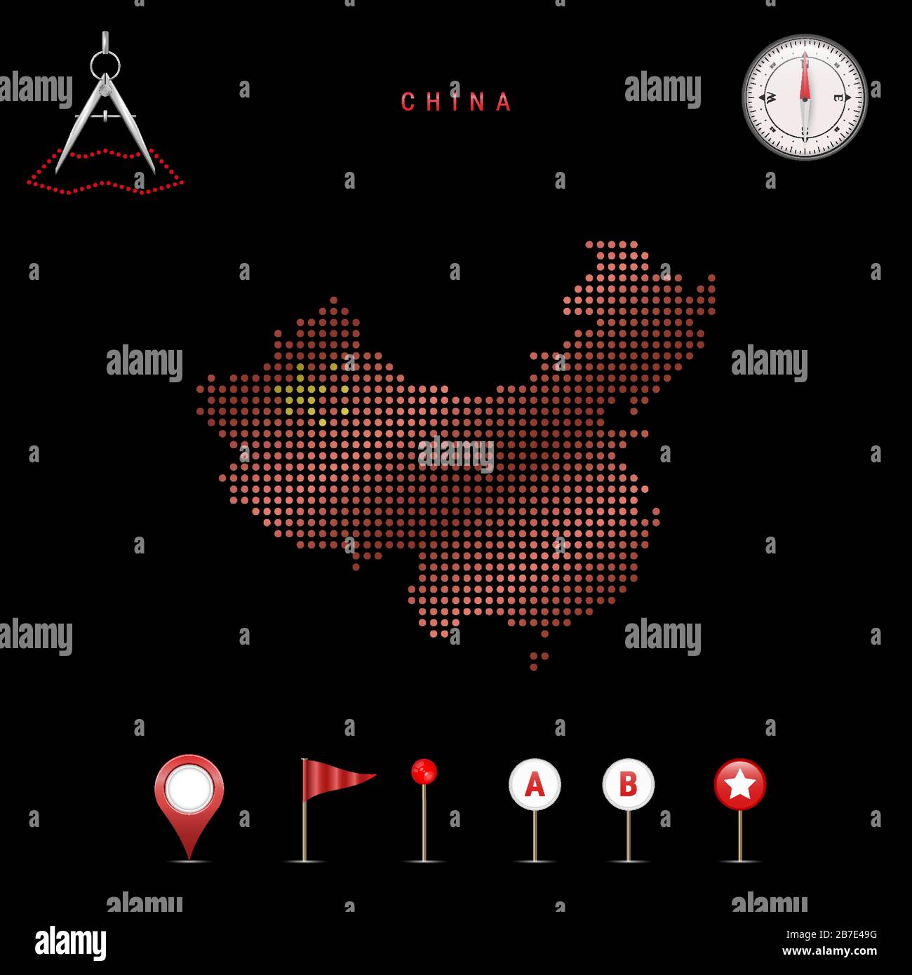 Dotted map of China painted in the colors of the national flag of China ... Dotted map of China painted in the colors of the national flag of China ...