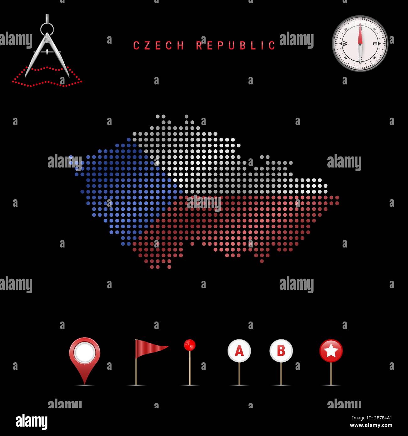 Dotted map of Czech Republic painted in the colors of the national flag ...