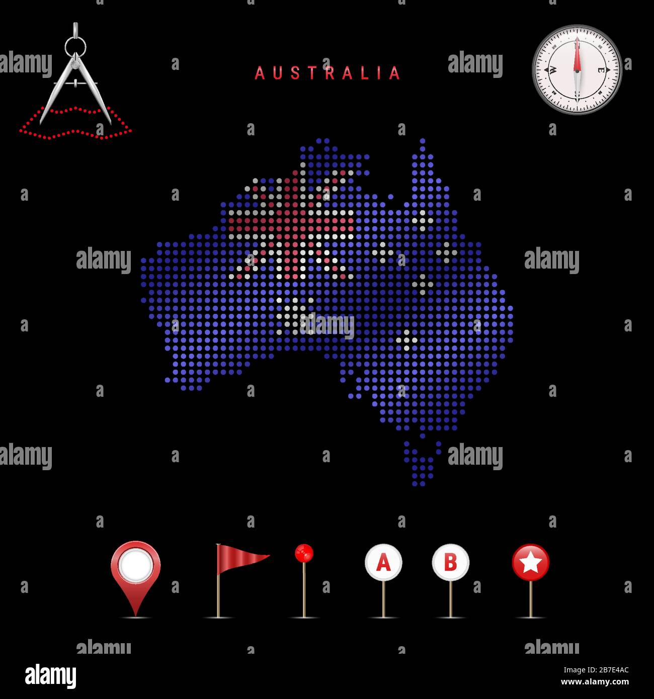 Dotted map of Australia painted in the colors of the national flag of ...
