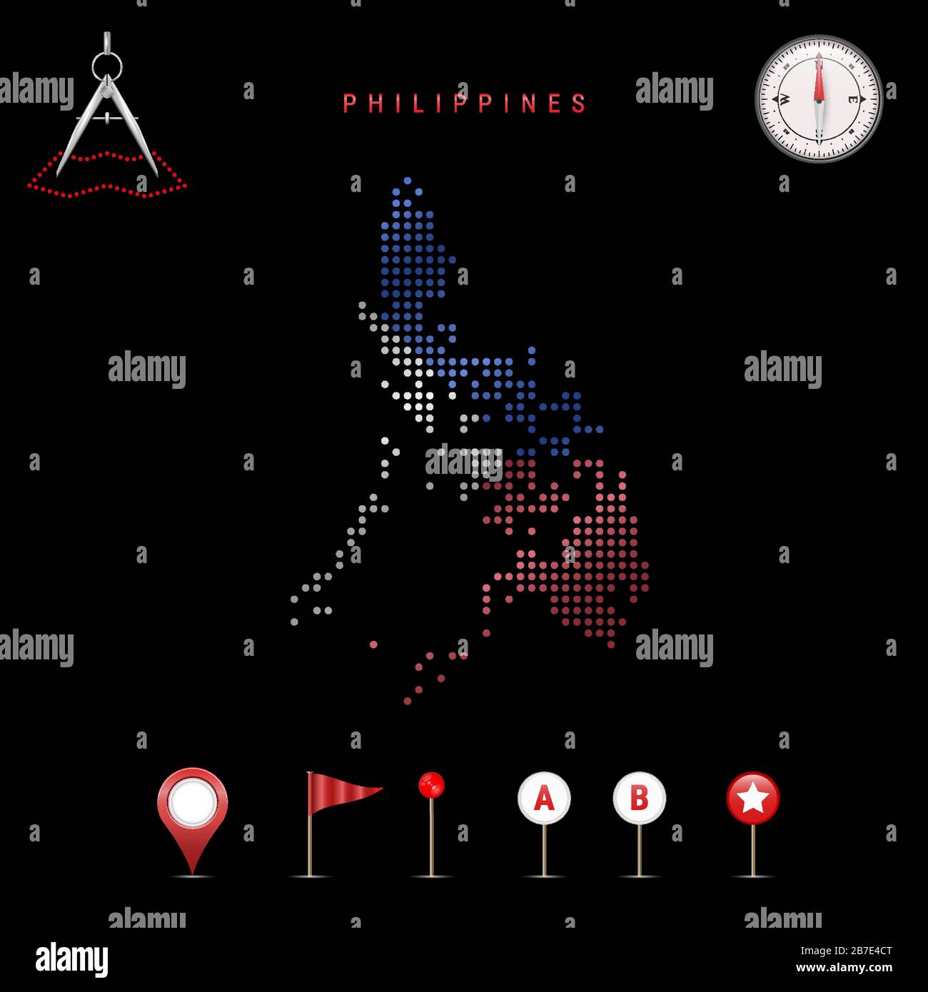 Dotted map of Philippines painted in the colors of the national flag of ...