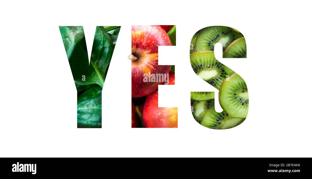 To write "yes" from letters with fruits. Healthy Stock Photo - Alamy