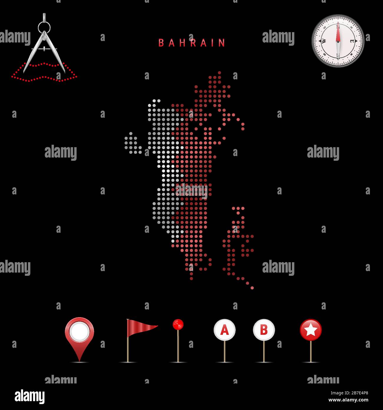 Dotted map of Bahrain painted in the colors of the national flag of ...