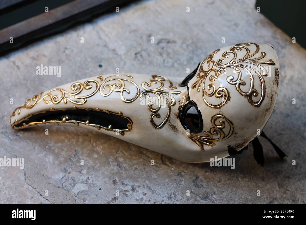 A Venetian handmade plague doctor mask close up. Venice. Italy Stock ...