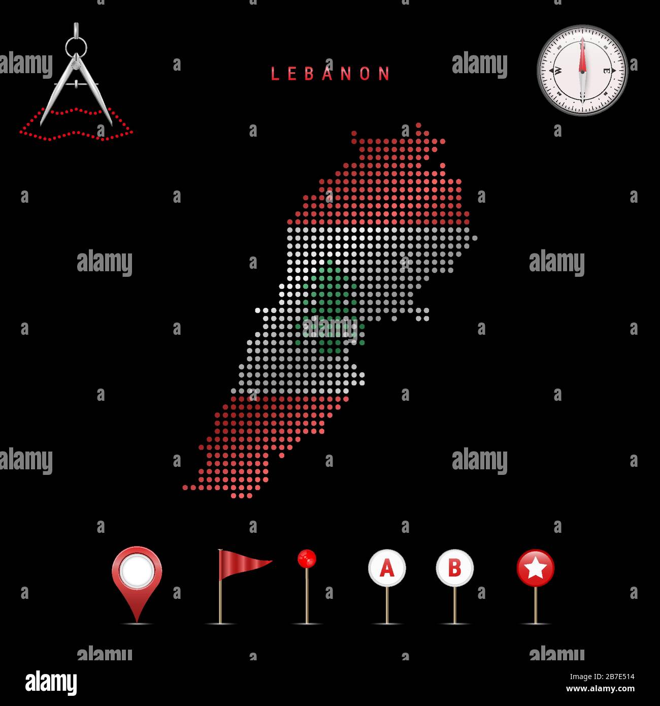 Dotted map of Lebanon painted in the colors of the national flag of ...