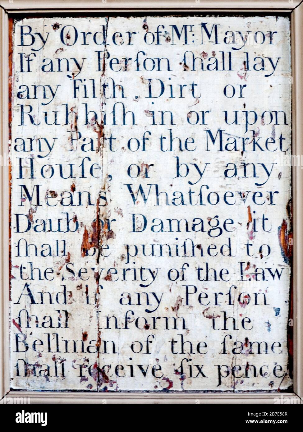 Ancient sign for Market house rules in Abingdon Stock Photo - Alamy