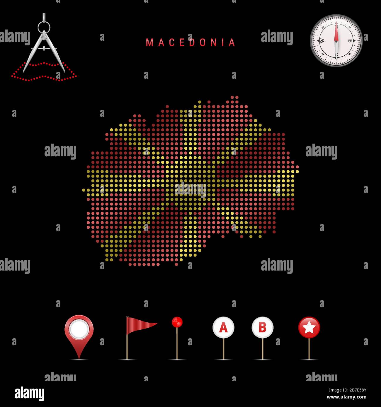 Dotted map of Macedonia painted in the colors of the national flag of ...