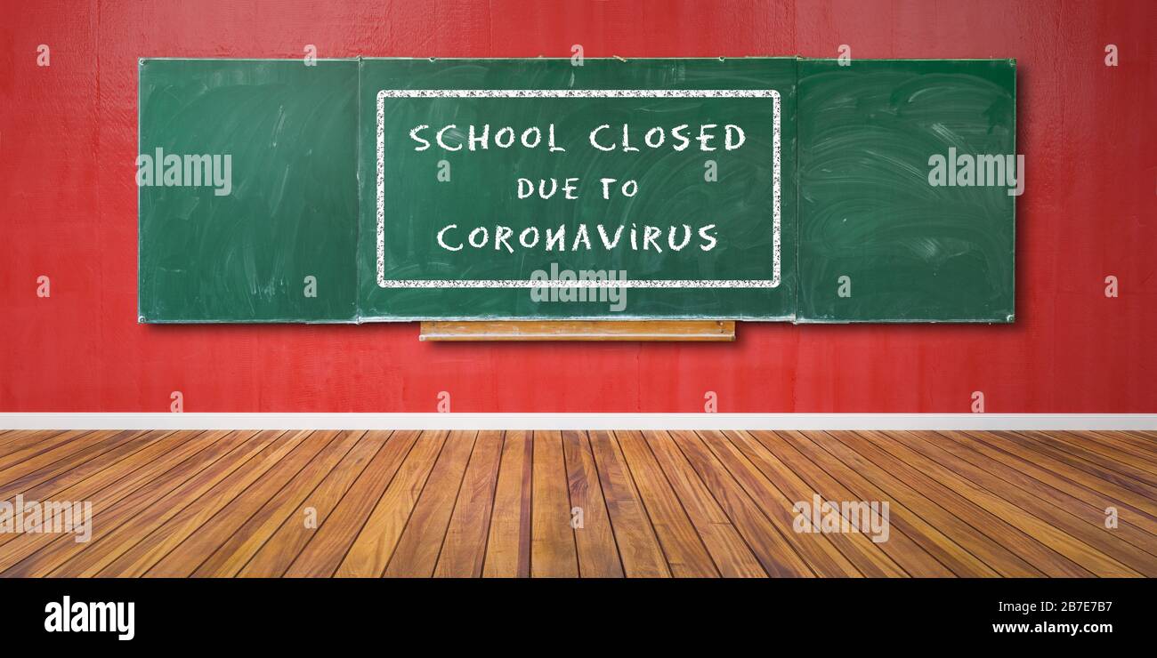 School closed due to Coronavirus Text at green chalkboard, blackboard ...