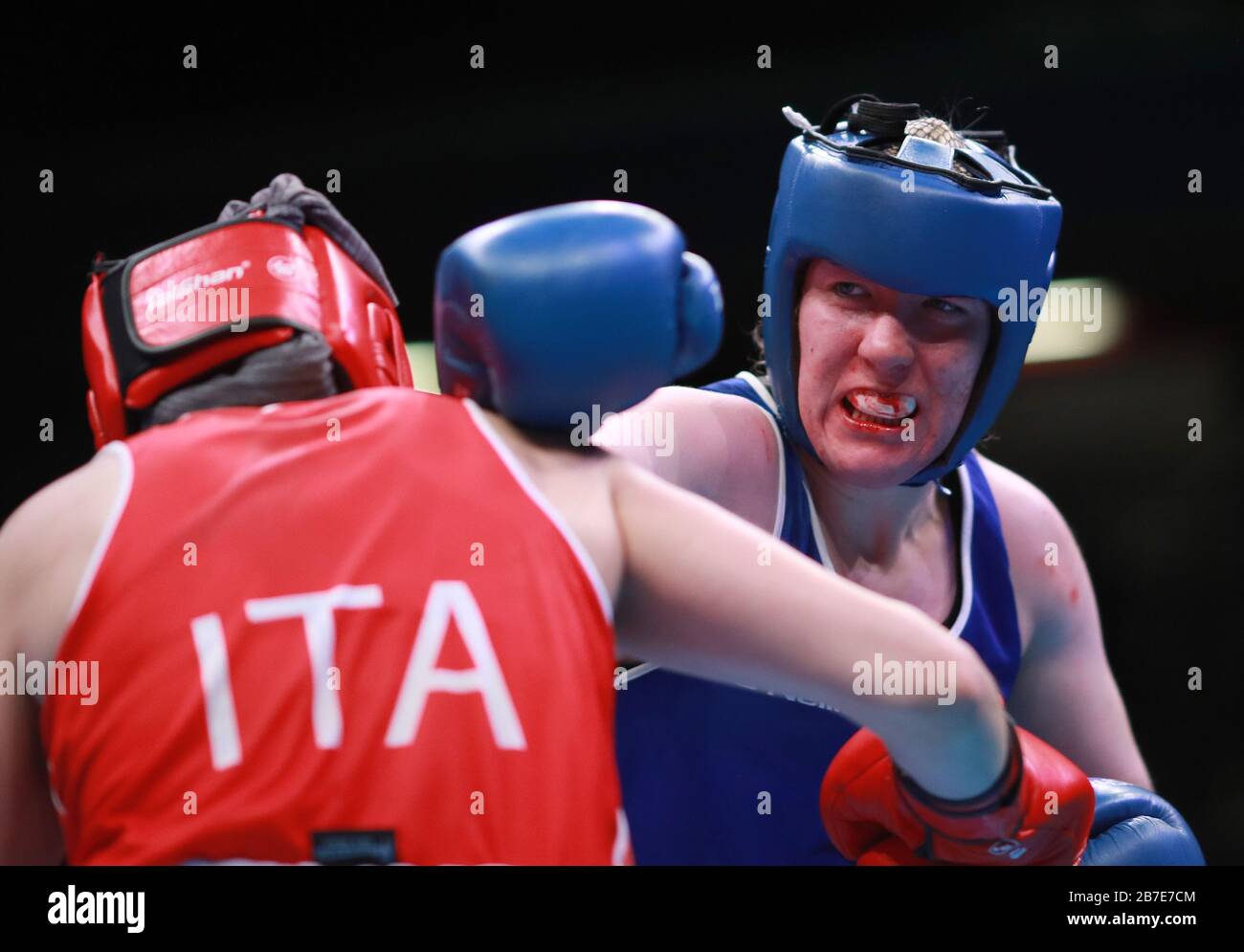 Ireland's Christina Desmond (blue) in action against Italy's Angela ...