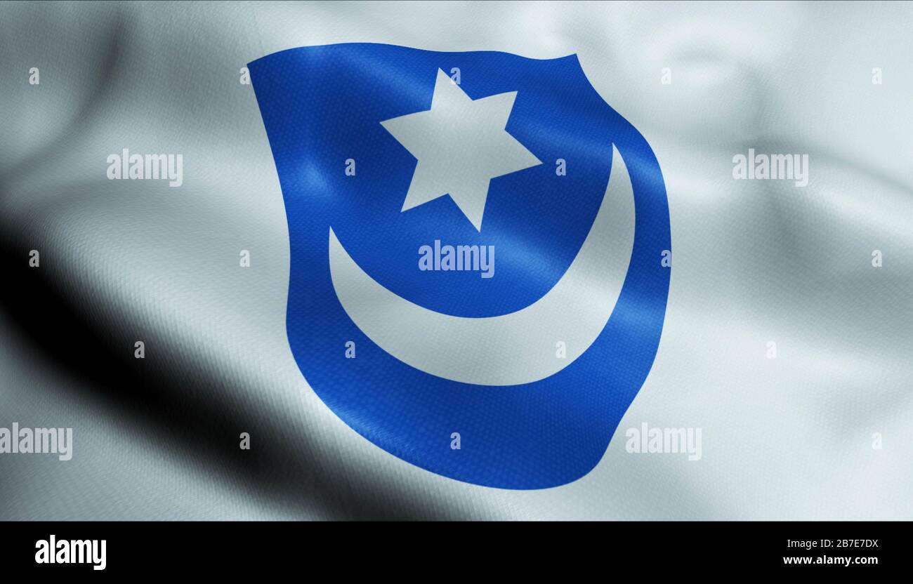 3D Illustration of a waving coat of arms flag of Oelde (Germany country ...