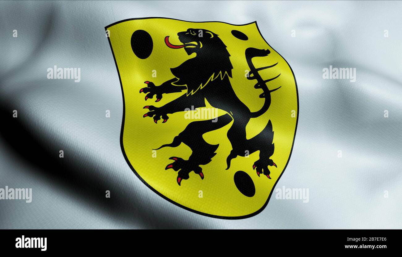 3D Illustration of a waving coat of arms flag of W (Germany country ...