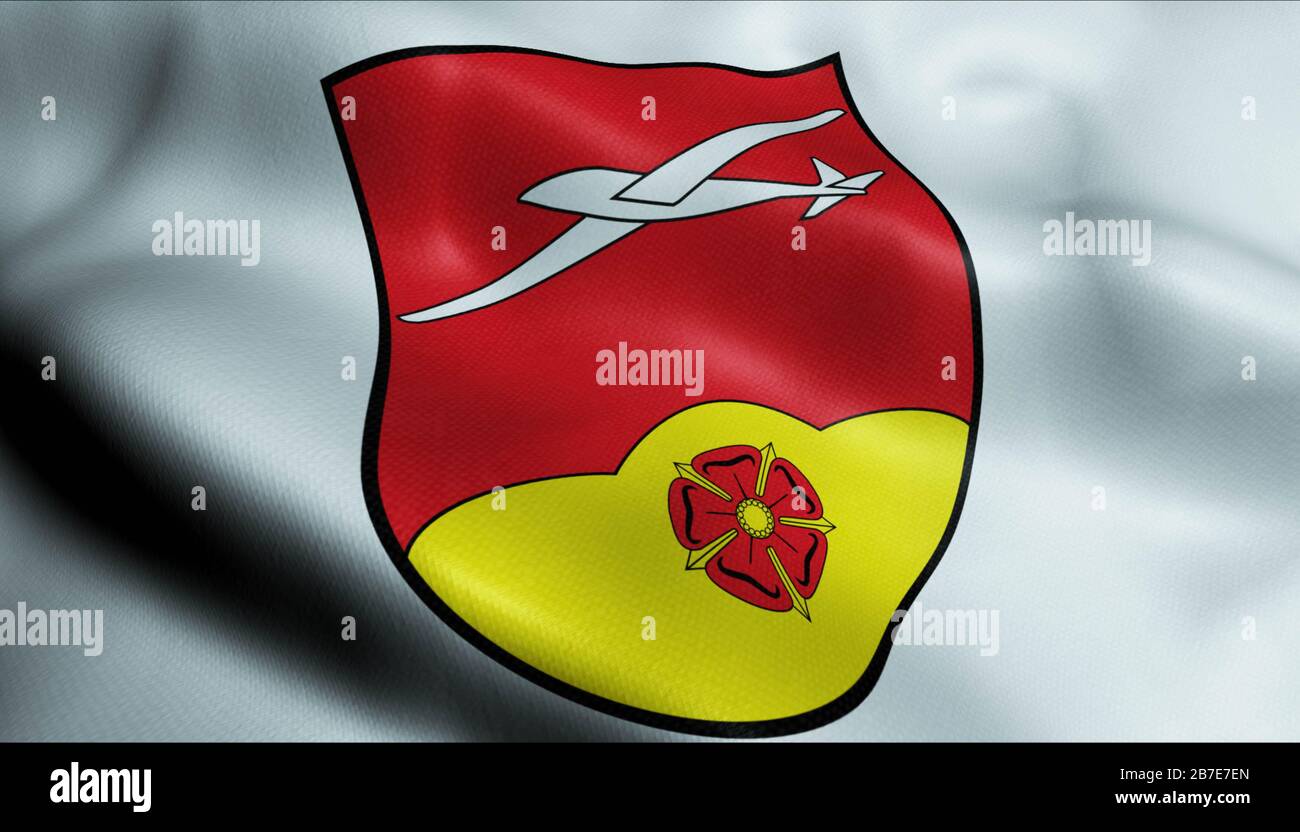 3D Illustration of a waving coat of arms flag of Oerlinghausen (Germany ...