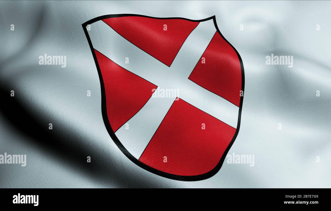 3D Illustration of a waving coat of arms flag of Oettingen in Bayern ...